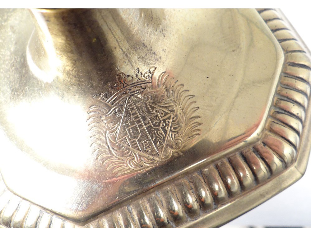 Candlestick torch crest Louis XIV ormolu candlesticks crest XVIIè