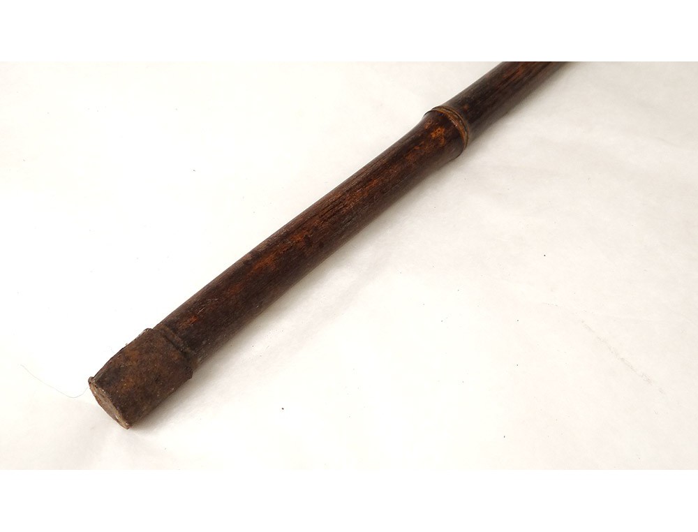 Canne à système lance-eau bois bambou tête sanglier métal argenté cane XIXè