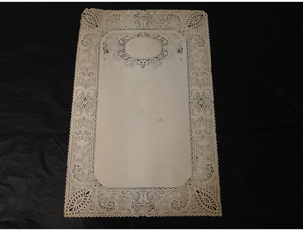 Canivet pious image paper lace bouquet flowers Happy New Year 1898 XIX