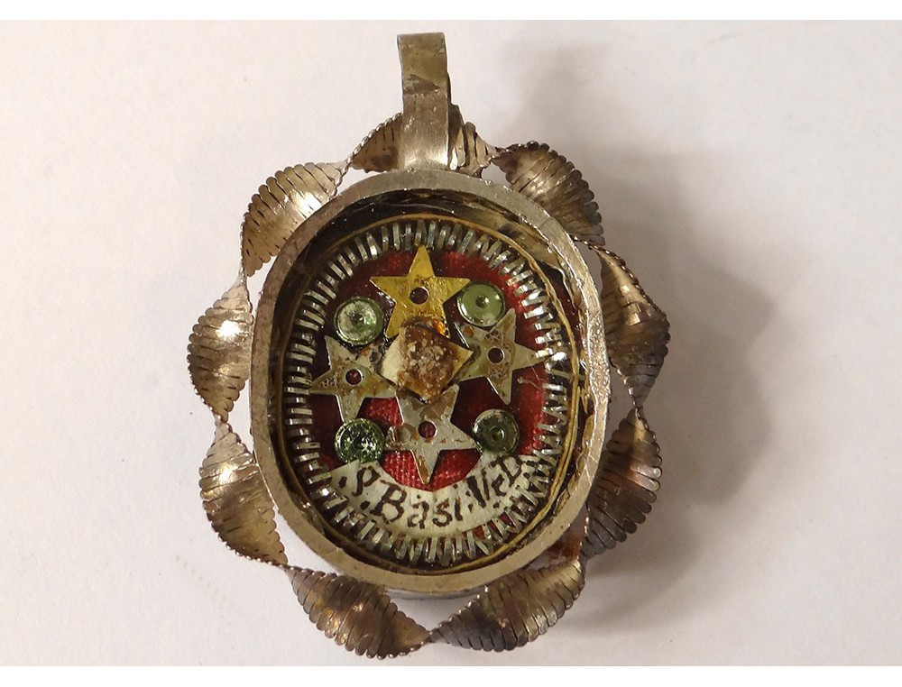 Reliquary pendant medallion St. Basil silver metal reliquary nineteenth