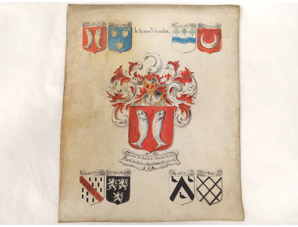 vellum Arms Flemish shield Cabeliau Van der Bruggen currency Holland 18th