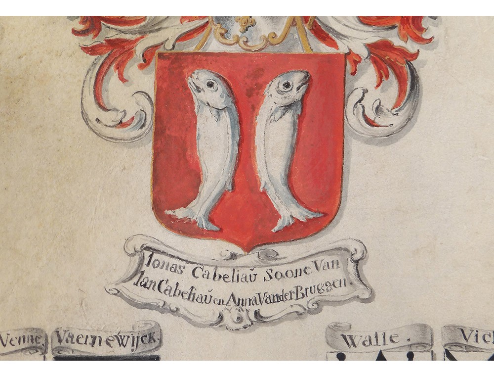vellum Arms Flemish shield Cabeliau Van der Bruggen currency Holland 18th