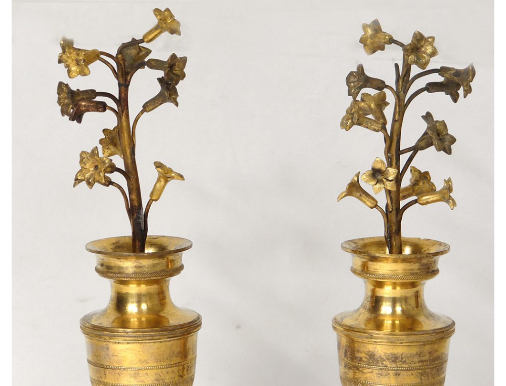 Cassolettes pair gilded bronze antique vases Medici flowers nineteenth ...