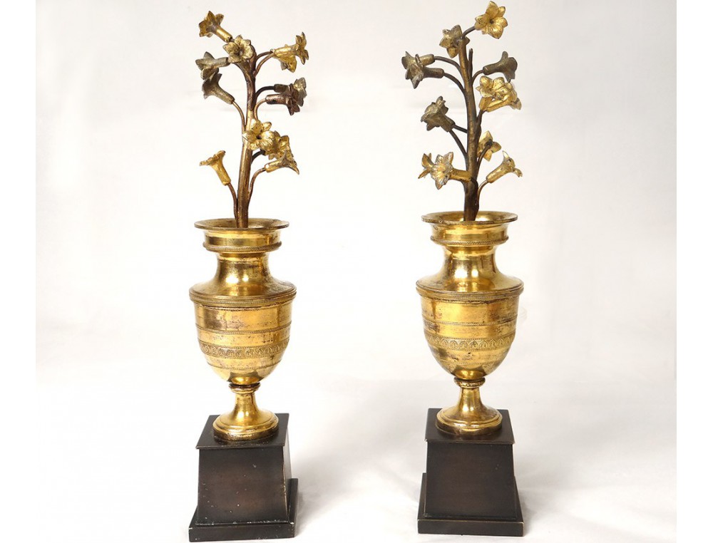 Cassolettes pair gilded bronze antique vases Medici flowers nineteenth ...