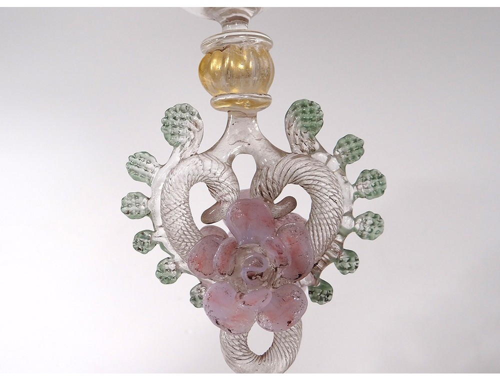Wine glass glassware Murano Venice Italy gilt flowers nineteenth century