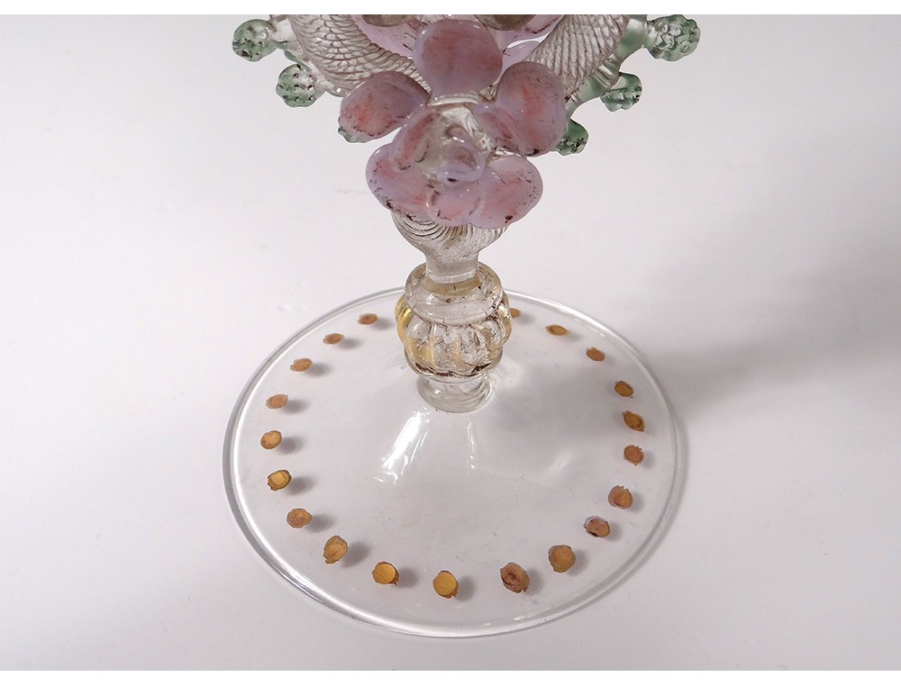 Wine glass glassware Murano Venice Italy gilt flowers nineteenth century
