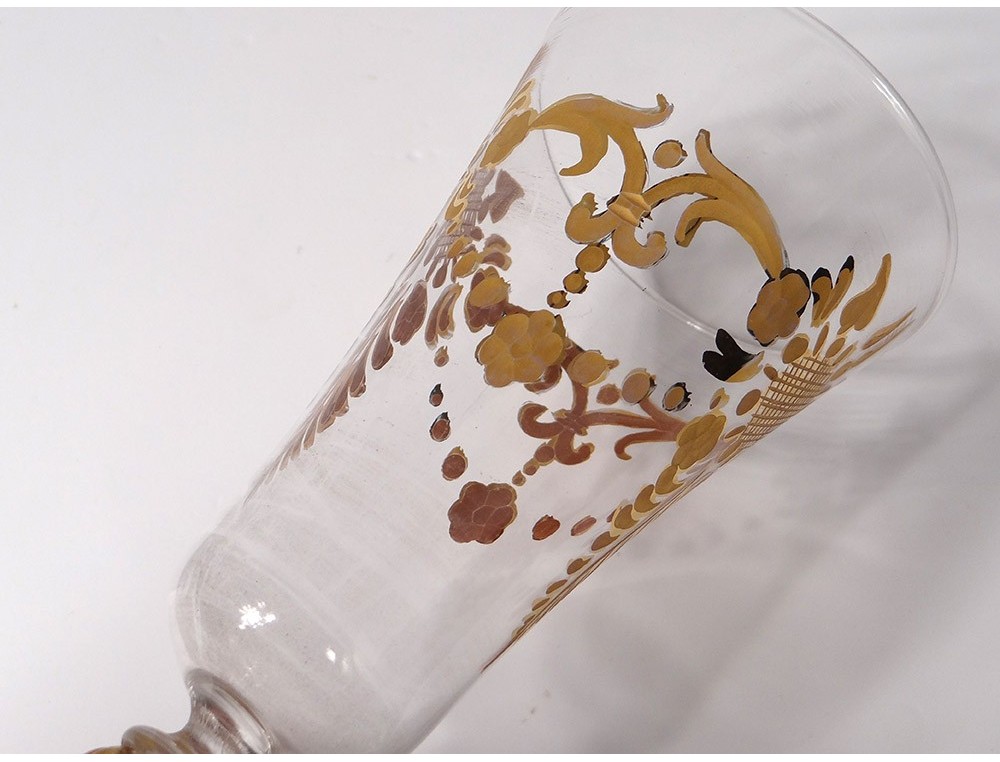 Wine glass glassware Murano Venice Italy gilt flowers nineteenth century