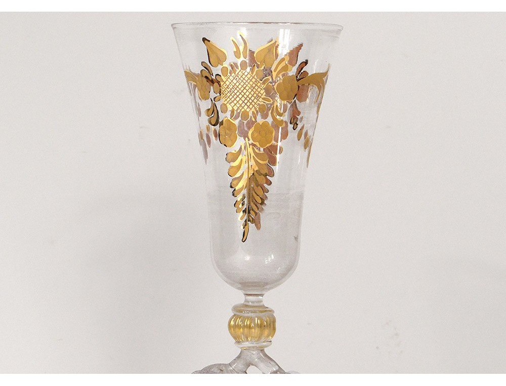 Wine glass glassware Murano Venice Italy gilt flowers nineteenth century