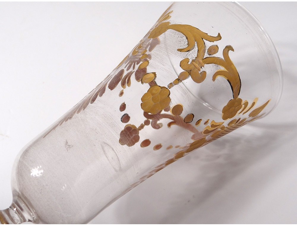 Wine glass glassware Murano Venice Italy gilt flowers nineteenth century