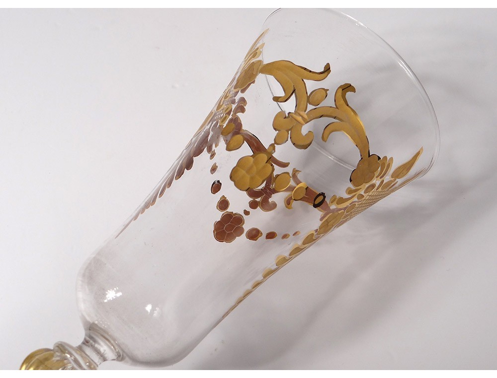 Wine glass glassware Murano Venice Italy gilt flowers nineteenth century