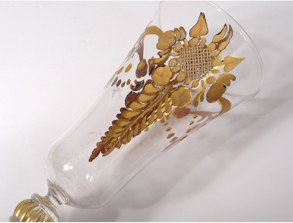 Wine glass glassware Murano Venice Italy gilt flowers nineteenth century