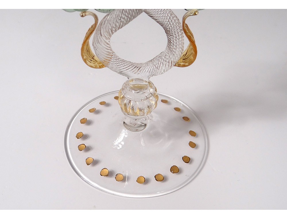 Wine glass glassware Murano Venice Italy gilt flowers nineteenth century