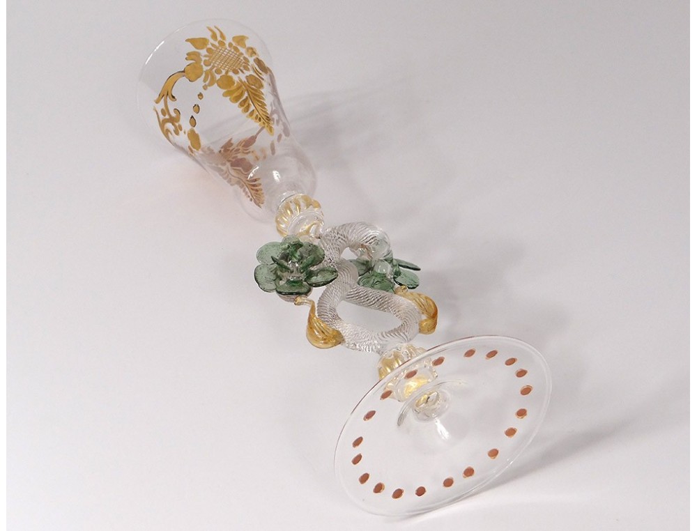 Wine glass glassware Murano Venice Italy gilt flowers nineteenth century