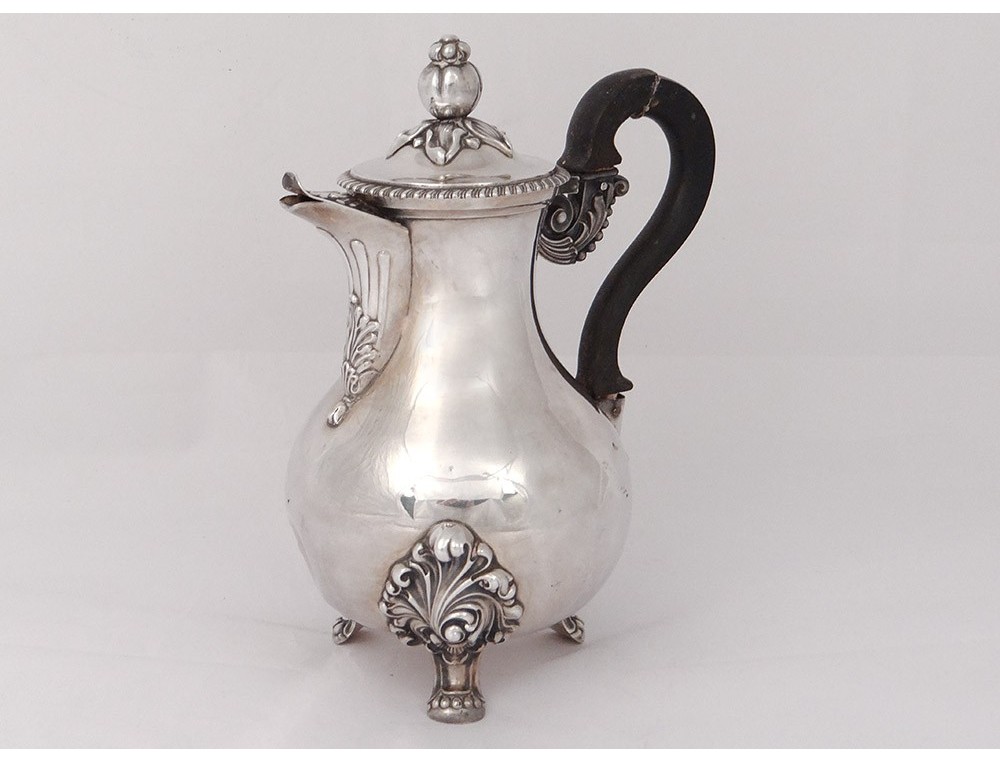 Sterling silver pourer Vieillard Paris foliage sterling silver 506gr XIXth