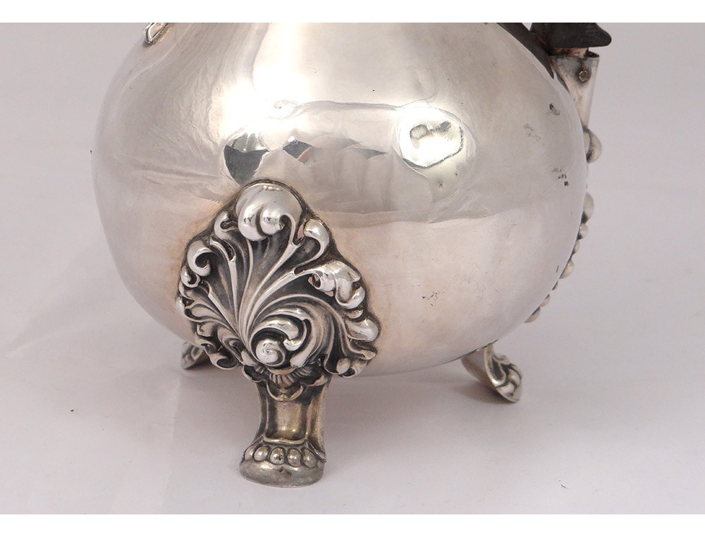 Sterling silver pourer Vieillard Paris foliage sterling silver 506gr XIXth