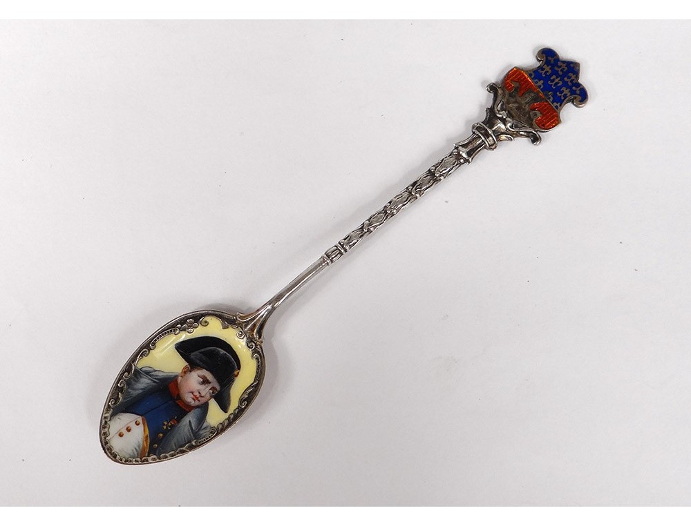 Sterling silver enamelled spoon Empereur Napoléon Ier blazon Paris XXème